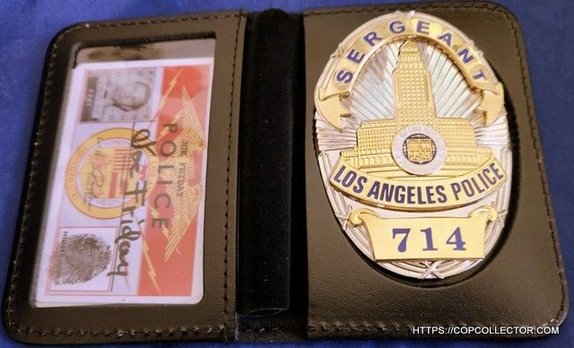 LAPD SERGEANT BADGE #714 - SERGEANT JOE FRIDAY DRAGNET BADGE IN LEATHER WALLET WITH ID CARD